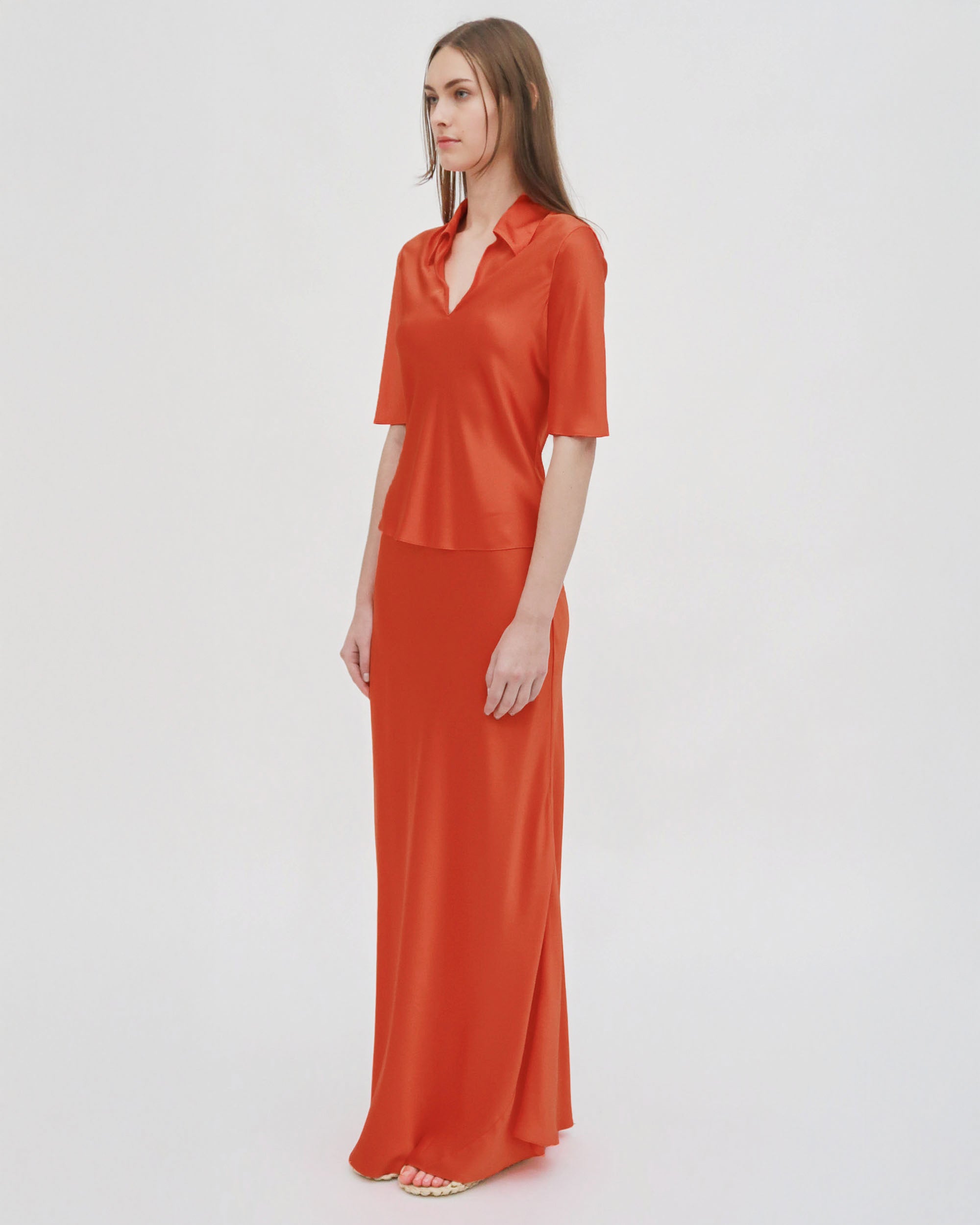 BIAS POLO TOP - SILK SATIN – Rosetta Getty